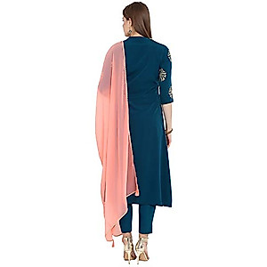 Janasya Indian Women's Tunic Tops Crepe Kurti Set with Dupatta for Women(SET058-KR-NP-S) Turquoise