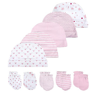 Kiddiezoom Baby Girls' 10-Piece Cap and Mitten Bundle Baby Hats and Mittens Baby Gloves Sets