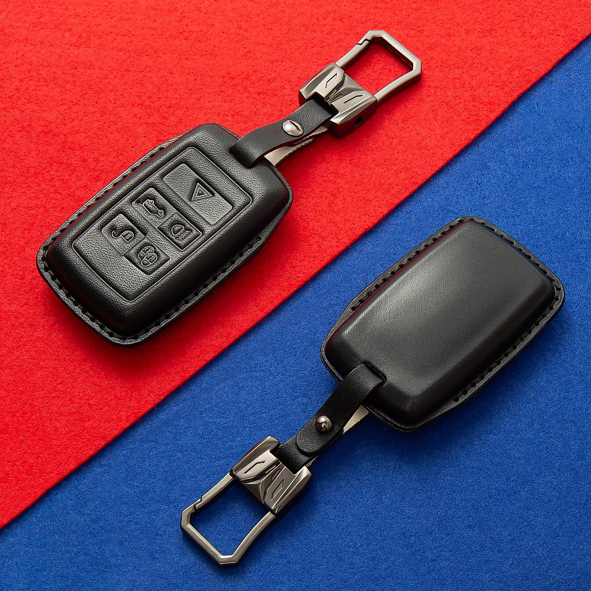 YOCSGCP For Range Rover 4D genuine leather Key Fob Cover with Zinc alloy Keychain Key Shell Compatible with 2018-2023 Range Rover Sport Evoque Velar Discovery Smart Remote Key