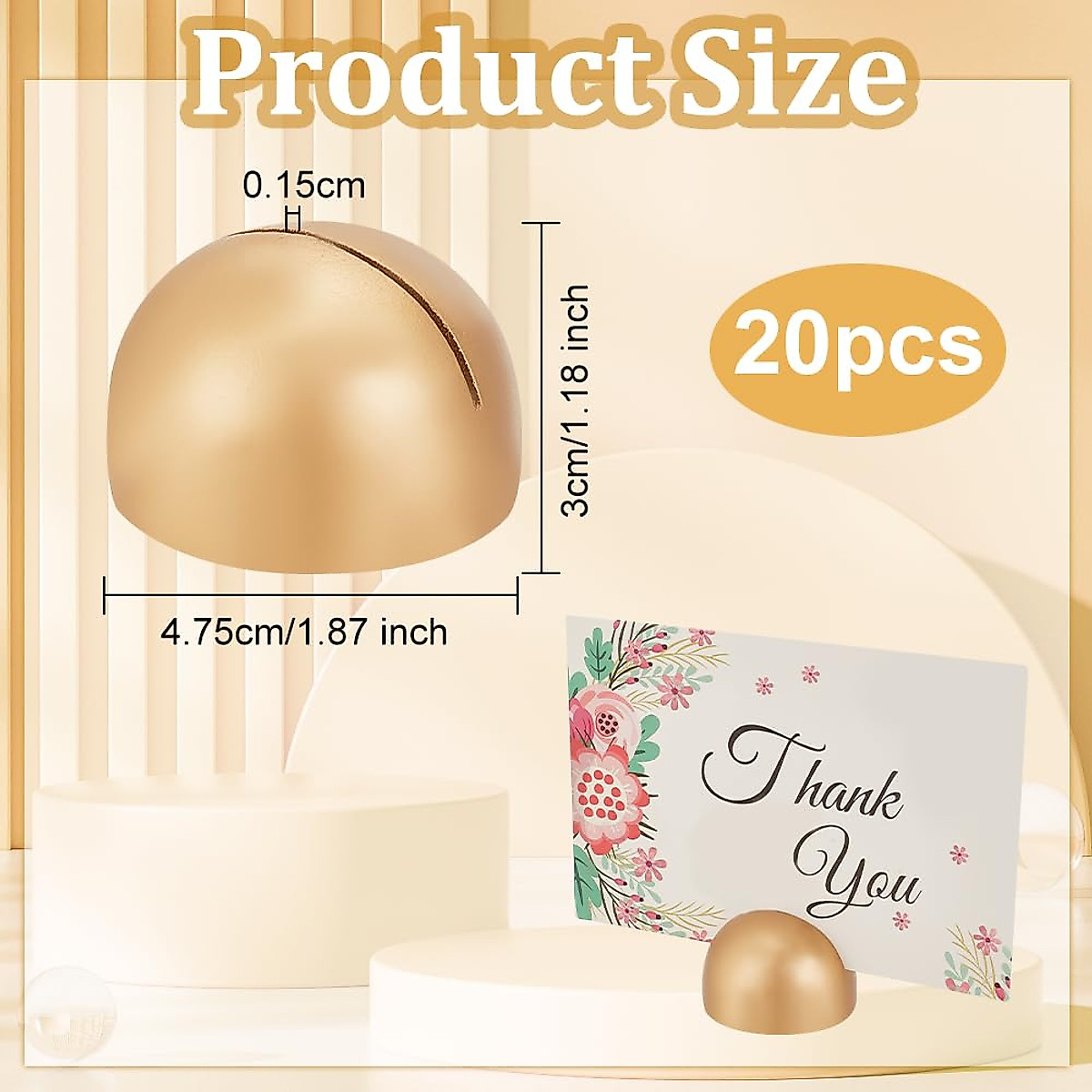 OLYCRAFT 20Pcs Round Table Number Stands Golden Wood Memo Photo Stand 1.5mm Slot Name Card Holders 1.9x1.2 inch Place Card Holders Table Number Holders for Weddings Anniversary Party