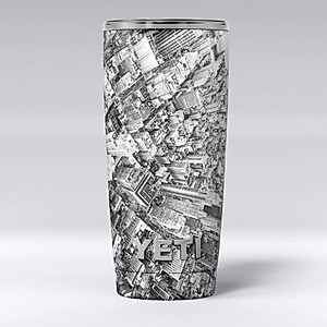 Design Skinz Aerial Cityscape Black and White - Skin Decal Vinyl Wrap Kit Compatible with The Yeti Rambler Cooler Tumbler Cups