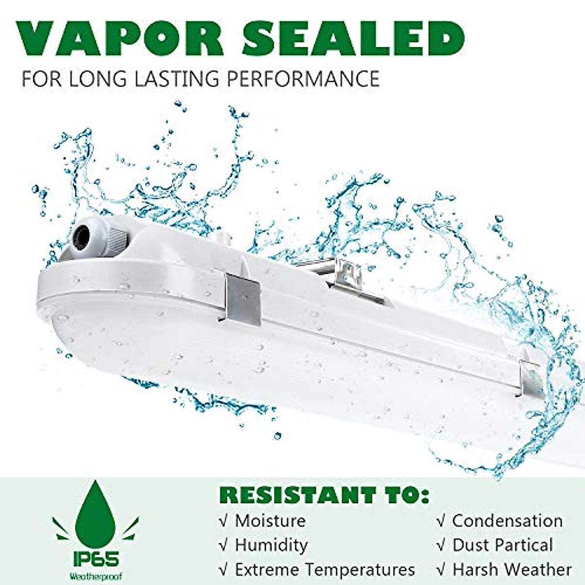 BRILLIHOOD LED Vapor Tight 4FT Light Fixture, 40W, 5000LM, IP65 Waterproof Shop Light, 6000K Bright White, Milky Lens, Outdoor Vapor Proof Lighting, 4-Pack