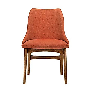 Armen Living Azalea Fabric Wood Dining Side Chairs-Set of 2, 19" SH, Orange/Walnut