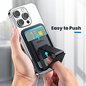 SQERO Magnetic Card Wallet with Foldable Stand for iPhone, Leather Magnetic Wallet for iPhone 14 iPhone 13 iPhone 12, iPhone Wallet Fit 4-6 Cards (Black)