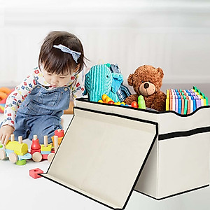 VICTOR'S Foldable Large Toy Chest with Flip-Top Lid, Decorative Holders Storage Boxes Container Bins with Durable Handles for Home Organization, Beige
