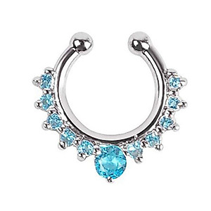 XUKEKOY 6pcs Fake Septum Clicker Nose Ring Rhinestone Non Piercing Hanger Clip Body Jewelry