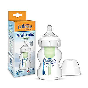 Dr. Brown’s Natural Flow Anti-Colic Options+Wide-Neck Baby Bottle, 5 oz/150 mL, Level 1 Nipple, 1-Pack, 0m+