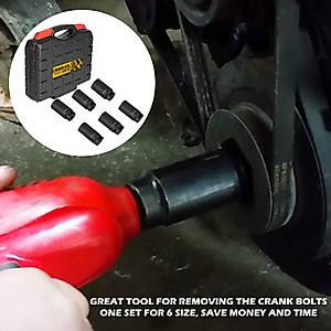 1/2" Drive Crank Bolt Socket Set, 17MM, 19MM, 21MM, 22MM, 24MM 27MM, Harmonic Balancer Socket Set, Crank Bolt Removal Tool, 3 Times Momentum Power of Standard Impact Socket Set, Deep Impact Socket Set