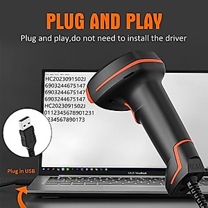 1D 2D QR Barcode Scanner Wireless and Wired with 2.4G Wireless & Bluetooth Function,328 Feet Transmission Distance,Scanner Reader Barcode Hand held Scanner Compact Plug and Play Mode