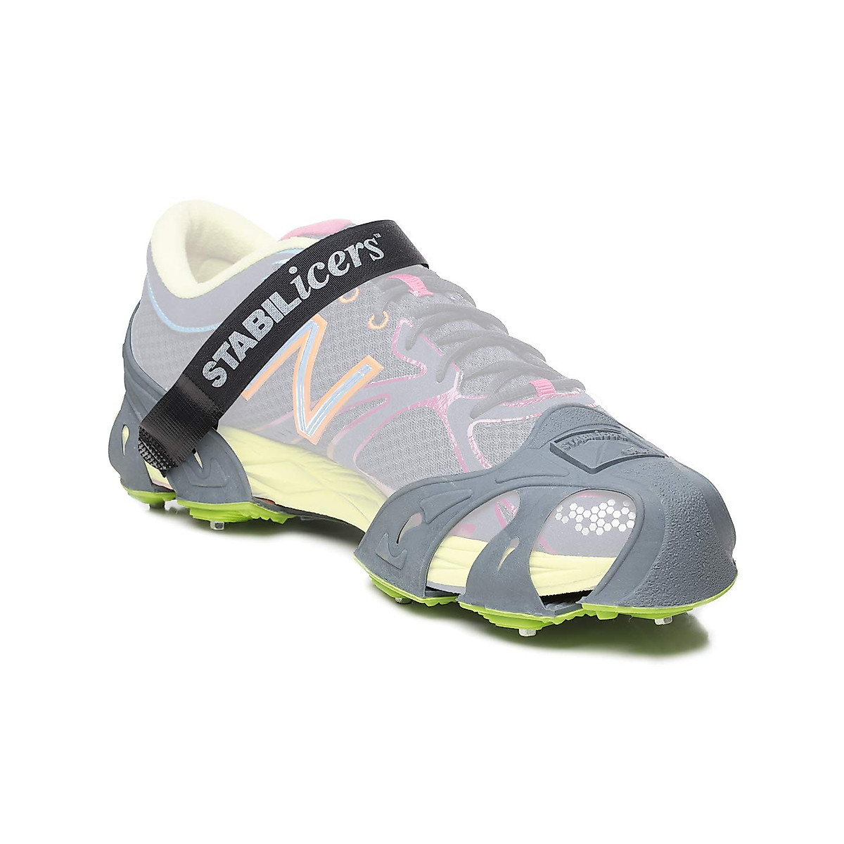 STABILicers Run Traction Cleats for Running on Snow and Ice, Grey/Green, Medium