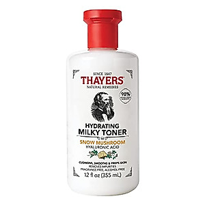 Thayers Milky Hydrating Face Toner with Snow Mushroom, Hyaluronic Acid and Elderflower, Dermatologist Recommended Gentle Alcohol Free Facial Skincare for Dry and Sensitive Skin, Paraben Free, 12 FL oz