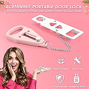 AceMining Portable Door Lock Home Security Door Locker Travel Lockdown Locks for Additional Safety and Privacy Perfect for Traveling Hotel Home Apartment College-Pink(1 Pack)