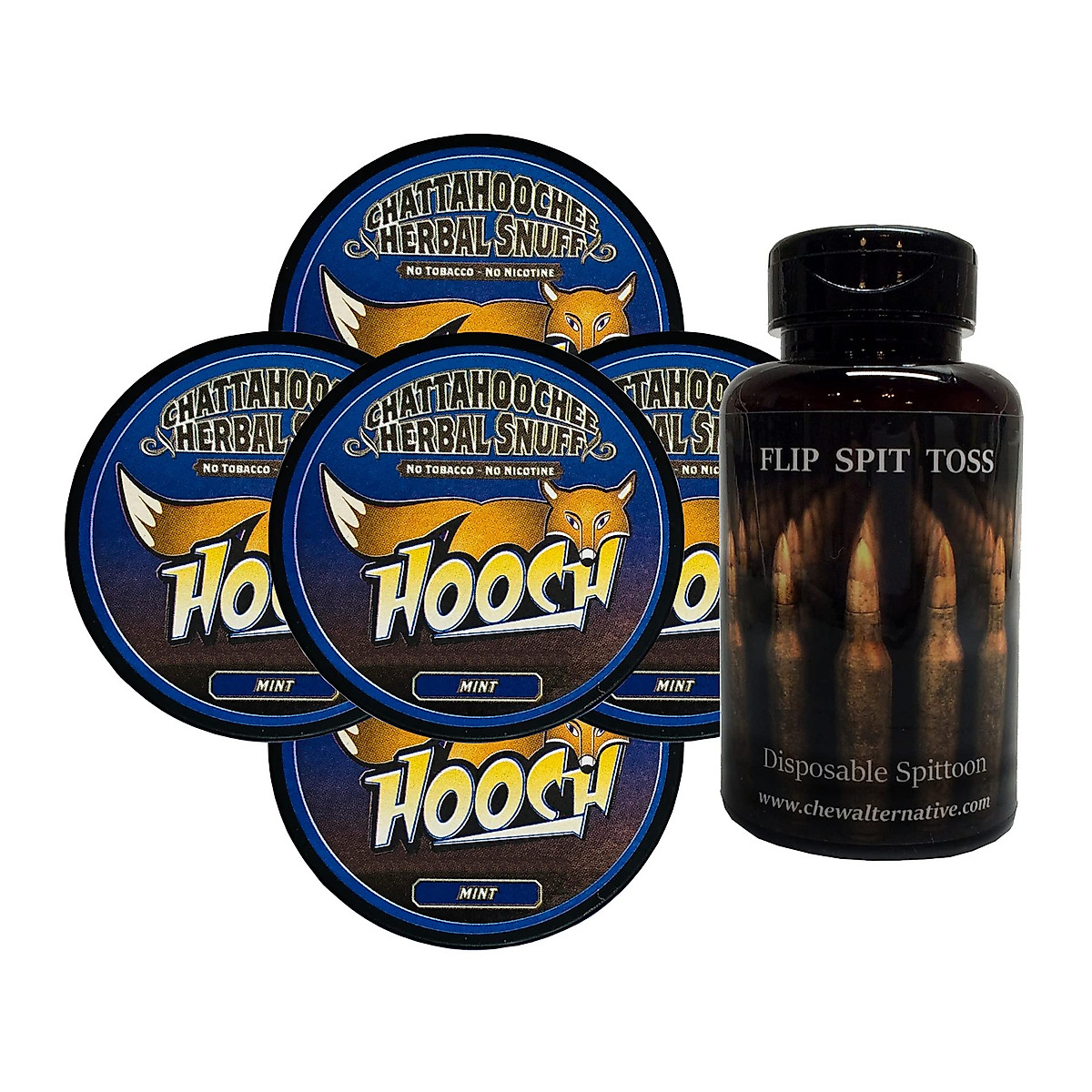 Hooch Herbal Snuff Mint Fine Cut 5 Cans with DC Crafts Nation Mud Bud Spittoon - Ammo