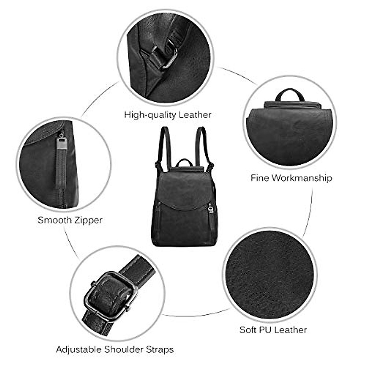 Backpack Purse For Women, JOSEKO PU Leather Anti-Theft Shoulder Bags Fashion Casual Travel Bags (9.4"x5.1"x11.4"(LxWxH),Black )