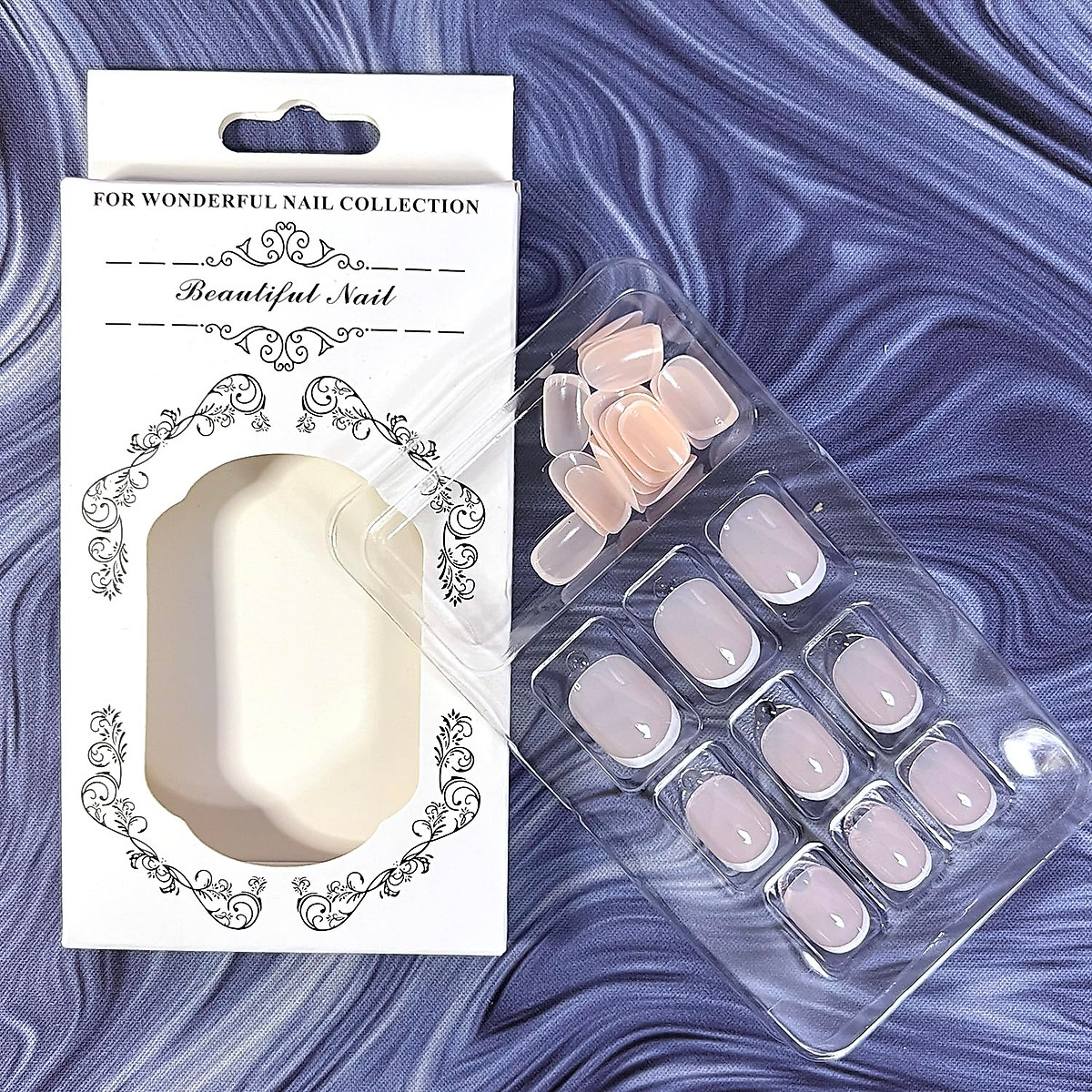 White French Tip Press on Nails Short Square Fake Nails Glossy Pink Glue on Nails Full Cover False Nails with Designs White Nail Tips Acrylic Nails Extra Short Press on Nails for Women Manicure 24Pcs