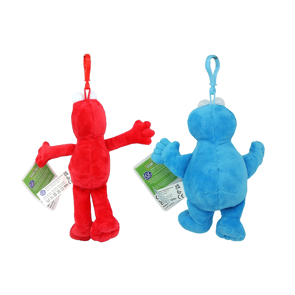 Sesame Street - Super Soft Gift Quality Plush Bag Clip/Key Clip 6619 Twin Pack - (8" 20cm Elmo & 6" 15cm Cookie Monster)