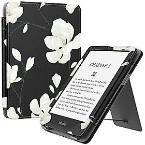 MoKo Case for 6.8" Kindle Paperwhite (11th Gen 2021) and Kindle Paperwhite Signature Edition, Slim PU Shell Cover Case with Auto-Wake/Sleep for Kindle Paperwhite 2021 E-Reader, Black & White Magnolia