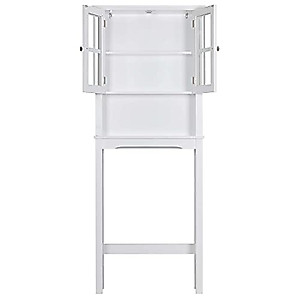 Spirich Bathroom Storage Cabinet Over Toilet, Over Toilet Storage Shelf Cabinet with Windowpane Glass Doors, Free Standing Space Saver Cabinet, White