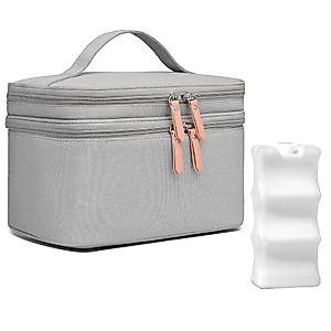 QIUXQIU Breast Pump Bag for Hands-Free Wearable Breast Pumps、Bottles,Pump Parts, and Storage Bag，Tote Bag，Multi-Function Breastmilk Cooler Bag Insulated Bag,with Cooler Including 1pcs Ice Pack(Gray)