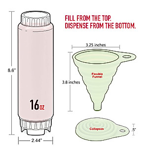 FIFO Squeeze Bottle Refillable (4 Pack) Blue Dispenser for Thick Condiments, Tartar Sauces, Rellish and Dressing with Flexible Funnel