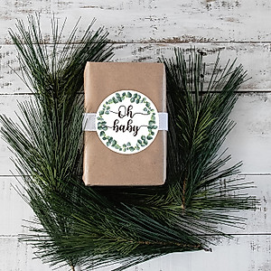 50 Greenery Wreath Oh Baby Gender Neutral Stickers - Baby Shower Favors Stickers - Thank You Labels for Baby Shower 2 Inch.