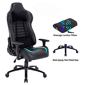 Massage Gaming Chair Big and Tall Gaming Chair - Metal Base High Back Racing Game Chair Computer Chair, Ergonomic Leather Executive Gaming Chair with Headrest and Lumbar Pillow