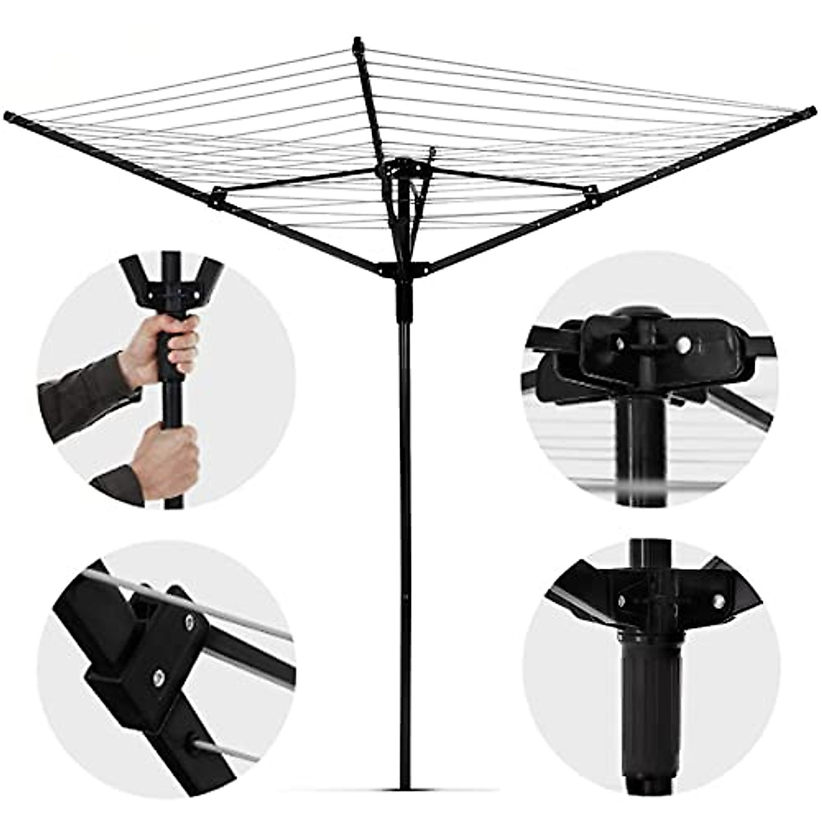 MYOYAY Rotary Outdoor Umbrella Drying Rack Umbrella Rotary Dryer Clothes Line Protective Cover 4 Arms with 165ft Clothesline Outdoor