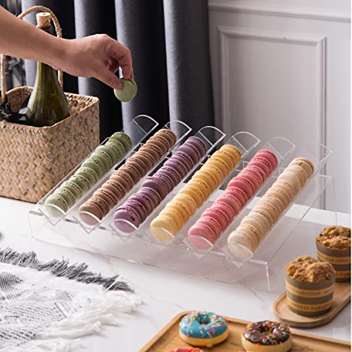 BLBYHO Acrylic Macaron Display Tray, Macaron Stand Cookie Display Stand with 6 Slots……