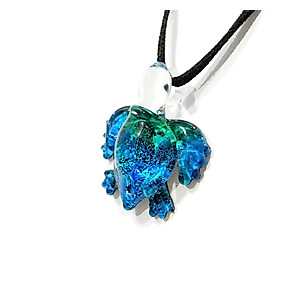 Handmade Ocean Blue Sea Turtle Art Glass Blown Sea Animal Figurine Pendant Necklace Jewelry - Model Y2016