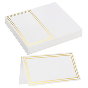 MECCANIXITY 20pcs Place Cards, Line Border Printable Place Name Cards for Table Setting Wedding Dinner Parties Events Reserved Seating, White Gold Double Line