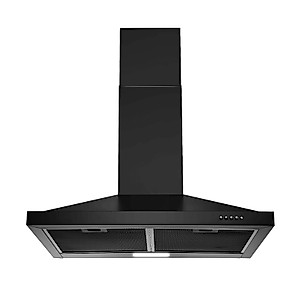 SNDOAS 24 inch Range Hood Black Range Hood, Ductless Range Hood with Energy Saving LED Light,Wall Mount Kitchen Hood,Over Stove Vent,Stainless Steel Chimney-Style Range Hood,Black Vent Hood