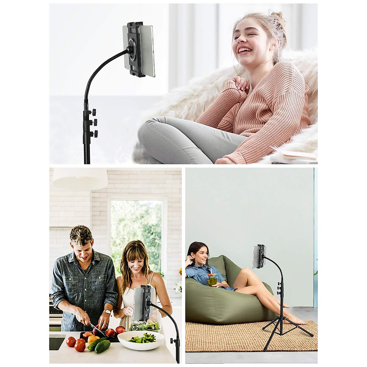 elitehood Tablet Stand Holder, Flexible Gooseneck iPad Tripod Stand Holder for floor, 67’’ Height Adjustable iPad Mount & Cell Phone Holder for 4.7"-12.9" iPhone, iPad Mini Air Pro 11/12.9, Galaxy Tab