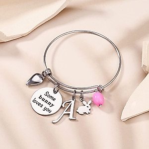 Easter Gifts Bunny Braclets for Women, Dainty Stainless Steel Rabbit Bracelets Adjustable Letter Initial Charm Bracelets Easter Bunny Bracelets Easter Gifts for Women Jewelry（N）