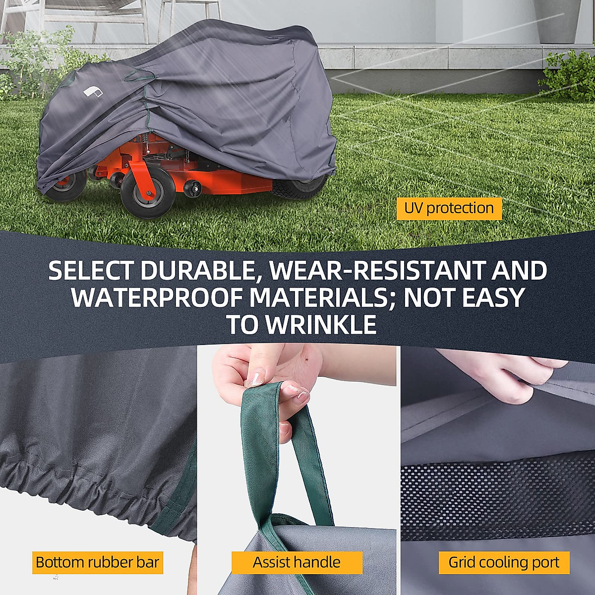 PALON Riding Lawn Mower Cover, Riding Lawn Mower Cover 46 inch Deck, Heavy Duty Riding Mower Cover 72 x 55 x 46 inch, Waterproof and Sun Protection, Garden Tractor Cover with Storage Bag