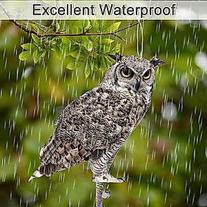 kungfu Mall Fake Owl Decoy to Scare Birds, 3 Pack Fake Owl Hanging Effective Bird Control Device to Keep Birds Pigeon Woodpecker Away from Outdoor Garden Yard