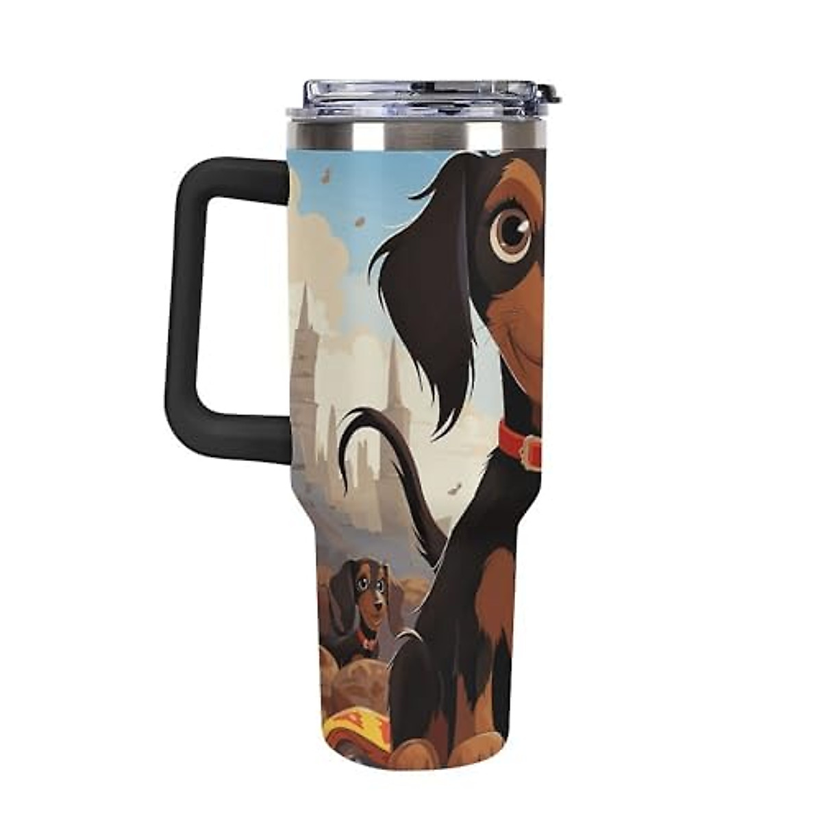 STVNKML 40 Oz Tumbler with Handle I Love My Dog Dachshunds Stainless Steel Coffee Mug Reusable Travel Mug Leak-proof Insulated Car Cup Large Capacity Tumbler for Travel, Outdoor, Home Use (Black)