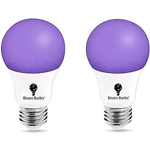 Bluex Bulbs 2 Pack LED Black Light Bulb, 9W A19 E26 Blacklight Bulb Level 385-400nm, Body Paint, Glow in The Dark LED Light Bulb Neon Glow Fluorescent Poster Black Bulb (2 Pack)
