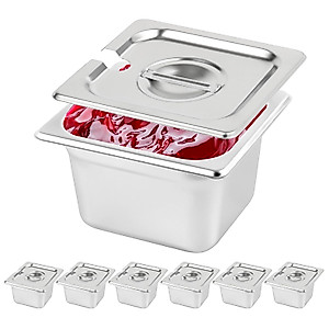 Restlrious Hotel Pan 1/6 Size Stainless Steel Steam Table Pan w/Notched Lid, 4" Deep Chafer Food Pan, 6 Pack Stackable Anti-Jam Steam Pan for Hotel, Restaurant Supplies, Party, Buffet & Event Catering