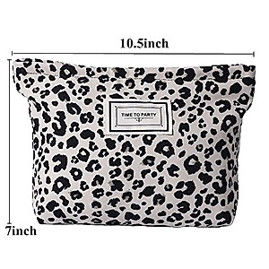 LYDZTION Leopard Print Makeup Bag Cosmetic Bag for Women,Large Capacity Canvas Makeup Bags Travel Toiletry Bag Accessories Organizer,White