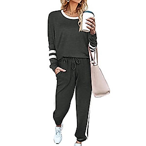 Airplane Outfits for Women 2024 Business Casual Fall Clothes Loungewear for Women Crewneck Sweatshirt and Drawstring Sweatpants Sets M