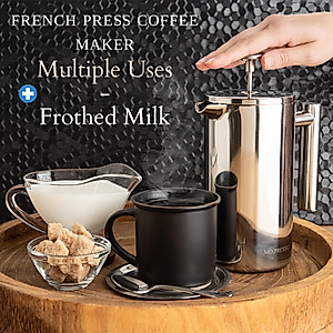 Mixpresso Stainless Steel French Press, 27 Oz, Double Wall Insulated, Mirror Finish, Thermometer Build On