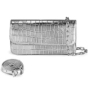 Crossbody Bags for Women, Evening Bag Clutch Purses for Women, Croc-embossed Faux Leather Bag with 2 Detachable Chain Straps, Small Purse for Women