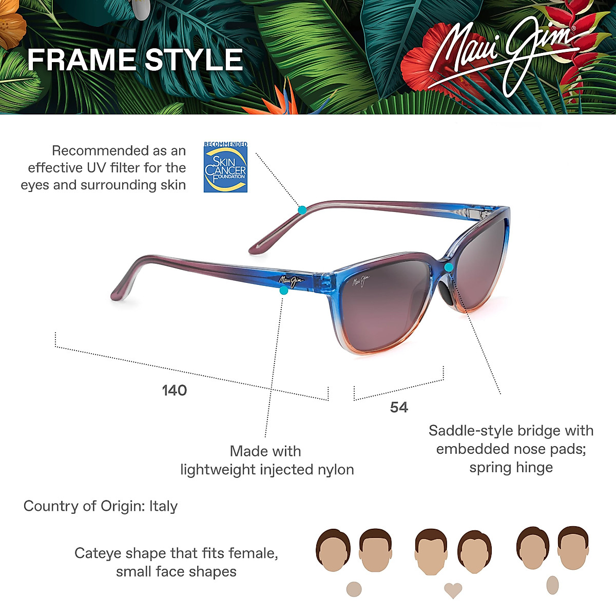 Maui Jim Women's Honi Polarized Cat Eye Sunglasses, Sunset/Maui Rose®, Small