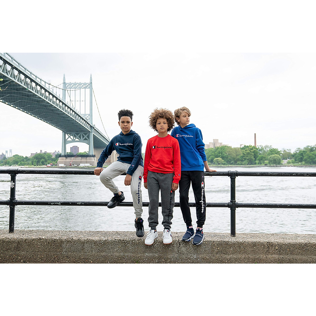 Champion Boys Two Piece Classic Core Colors Hooded And Crewneck Sweatshirt And Fleece Jogger Sweatpants Infant Toddler Sets (12 Months, Scarlet/Crew)