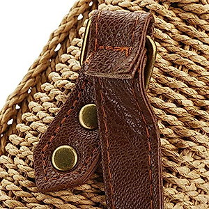 Hand Woven Straw Handbag Tote Rattan Bag for Women, Summer Beach Shoulder Bag Weave Vintage Crossbody Bag for Women (Khaki)