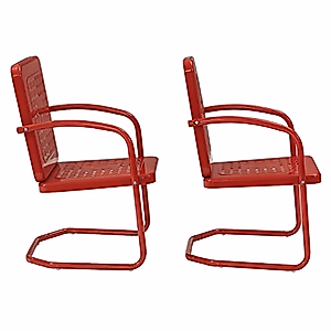 Crosley Furniture Bates 2-Piece Outdoor Chair Set, Retro Metal Patio Chairs for Dining, Porch, Deck, Balcony, Bright Red Gloss