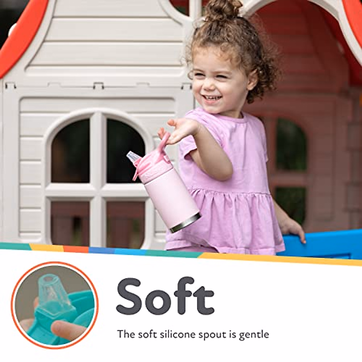 Nuby Thirsty Kids No Spill Flip-It Reflex Stainless Steel Travel Cup or Water Bottle - 10 Oz - 18+ Months - Aqua Mint