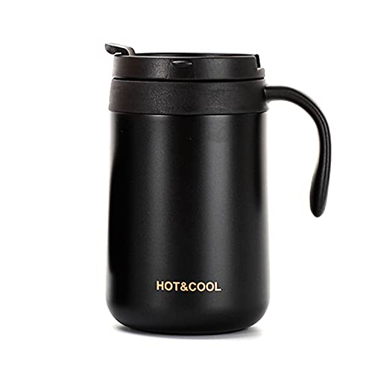 12oz/18oz Insulated Coffee Mug with Handle and Lid, Double Wall Vacuum Stainless Steel Coffee Travel Mug, Tumbler Cup，Reusable and Durable Travel Coffee Cup Thermal Cup, Black 18oz