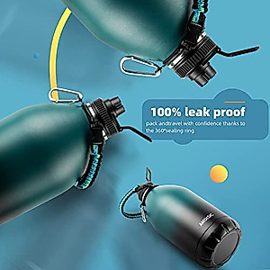 AMDISIC One Gallon Vacuum Insulated Water Bottle Stainless Steel 128oz Large Water Jug Black with 3 Lids & Braided Rope Handle for Outdoor Hiking Camping Sport Hot Cold Drink (Indigo/Black)