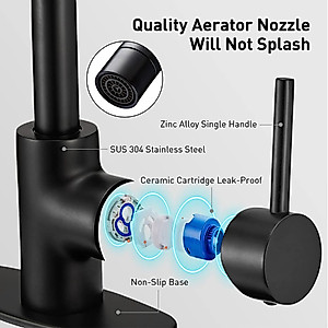 PHICHI Matte Black Bar Sink Faucet, Single Handle 1 Or 3 Hole Stainless Steel Gooseneck Faucets for Bathroom Outdoor with Hot & Cold Water Supply Lines